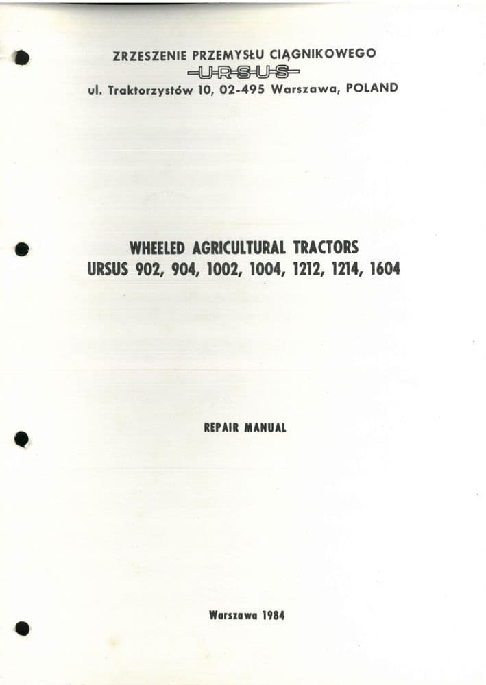 Ursus Tractor 902 904 1002 1004 1212 1214 1604 Workshop Service Manual