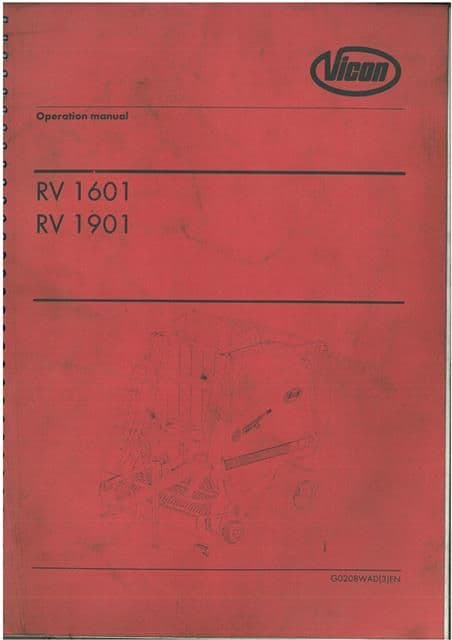 Vicon Baler RV1601 & RV1901 Operators Manual - RV 1601 1901