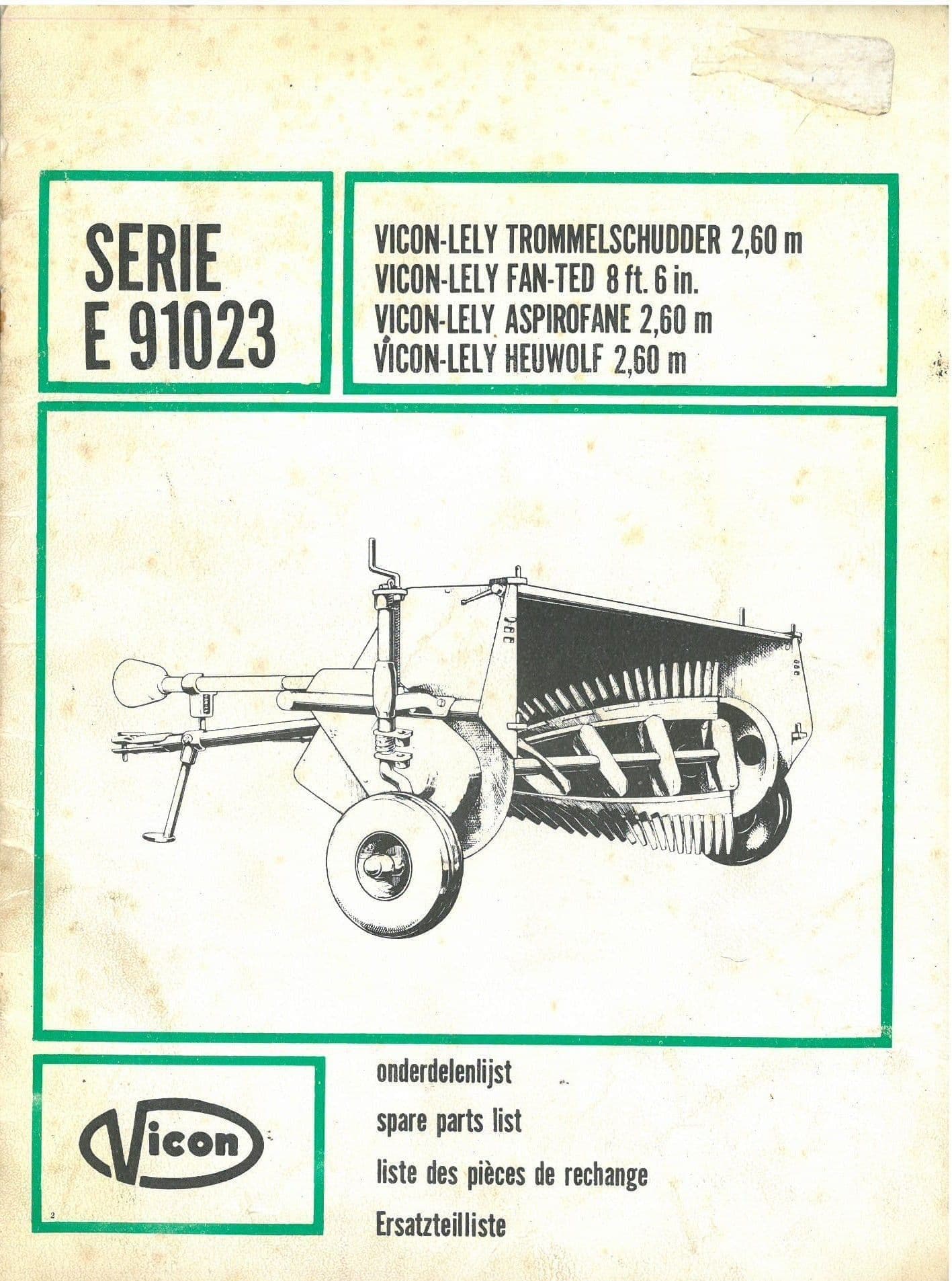 Vicon Lely Fan Ted Series E91023 - Parts Manual -91023