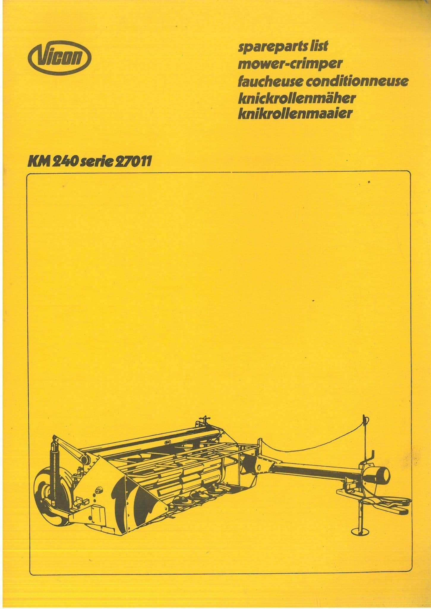 Vicon Mower KM240 - Parts Manual - 240