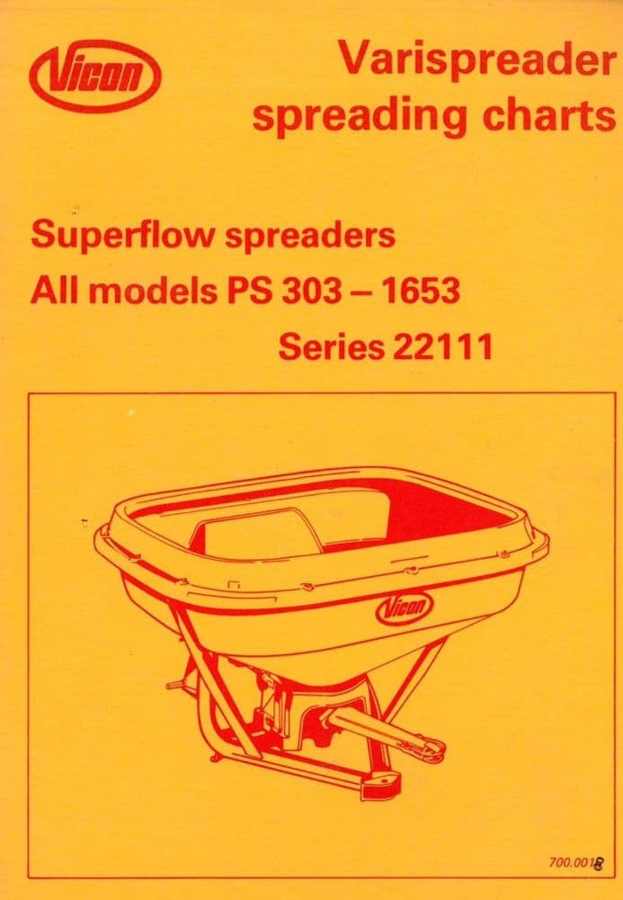 Vicon Varispreader Spreading Charts All models PS 303 1653 Series 22111 ...