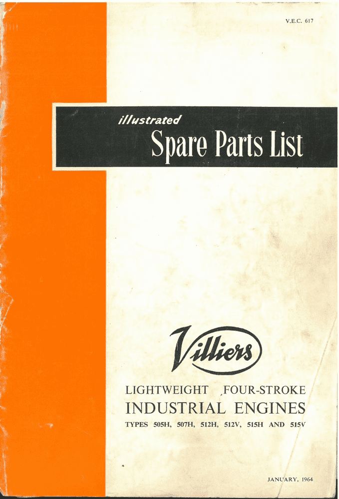 Villiers Engine Four Stroke 505H 507H 512H 512V 515H 515V Parts Manual