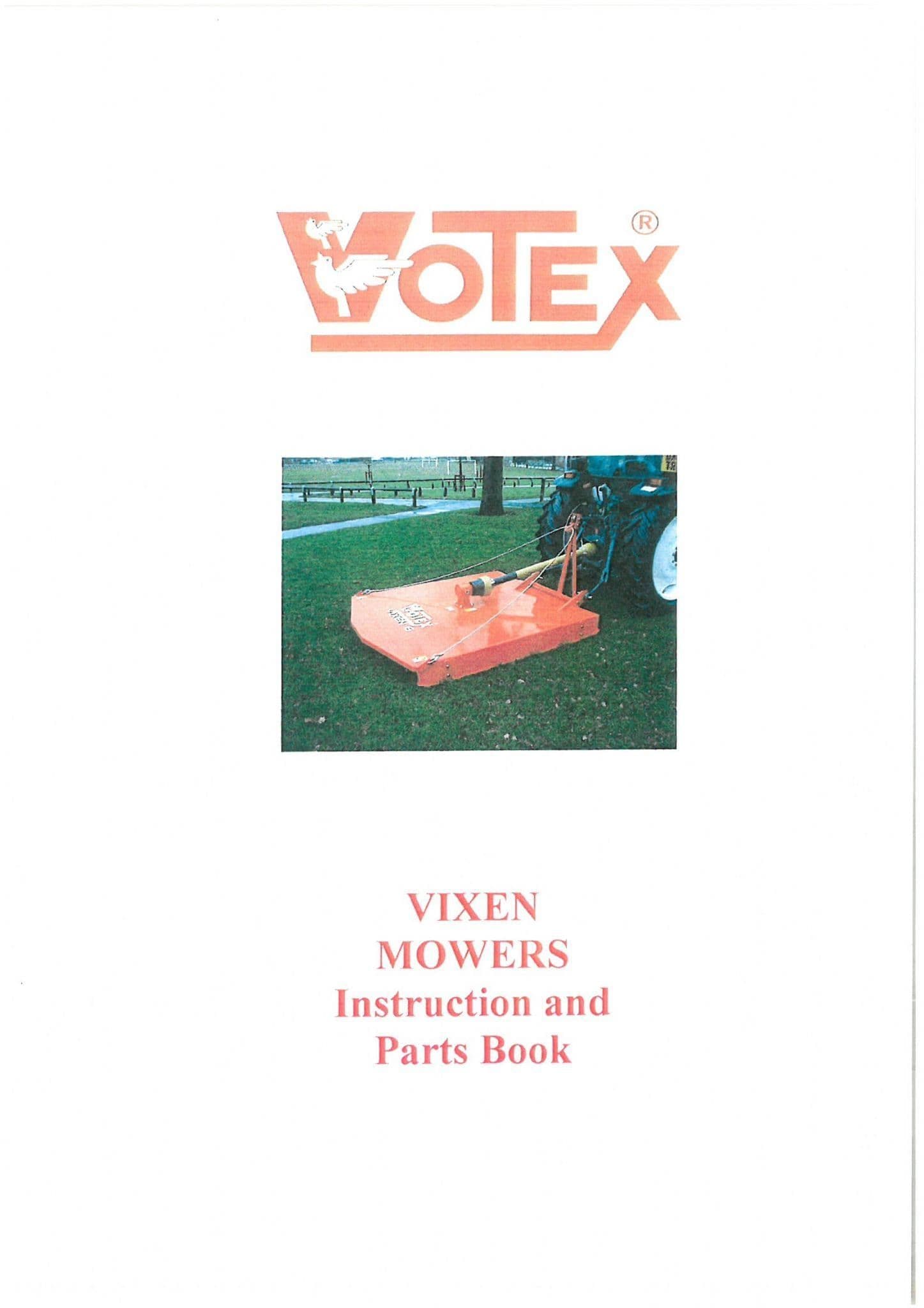 Votex Mower Pasture Topper Vixen Operators Manual and Spare Parts List