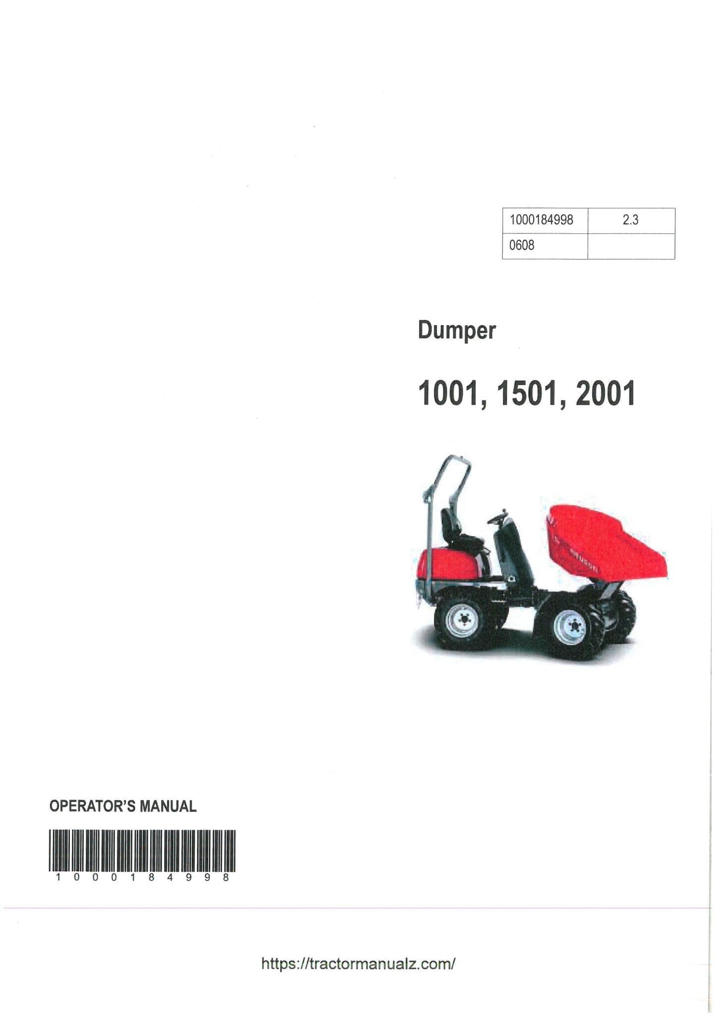 Wacker Neuson Dumper 1001 1501 2001 Operators Manual