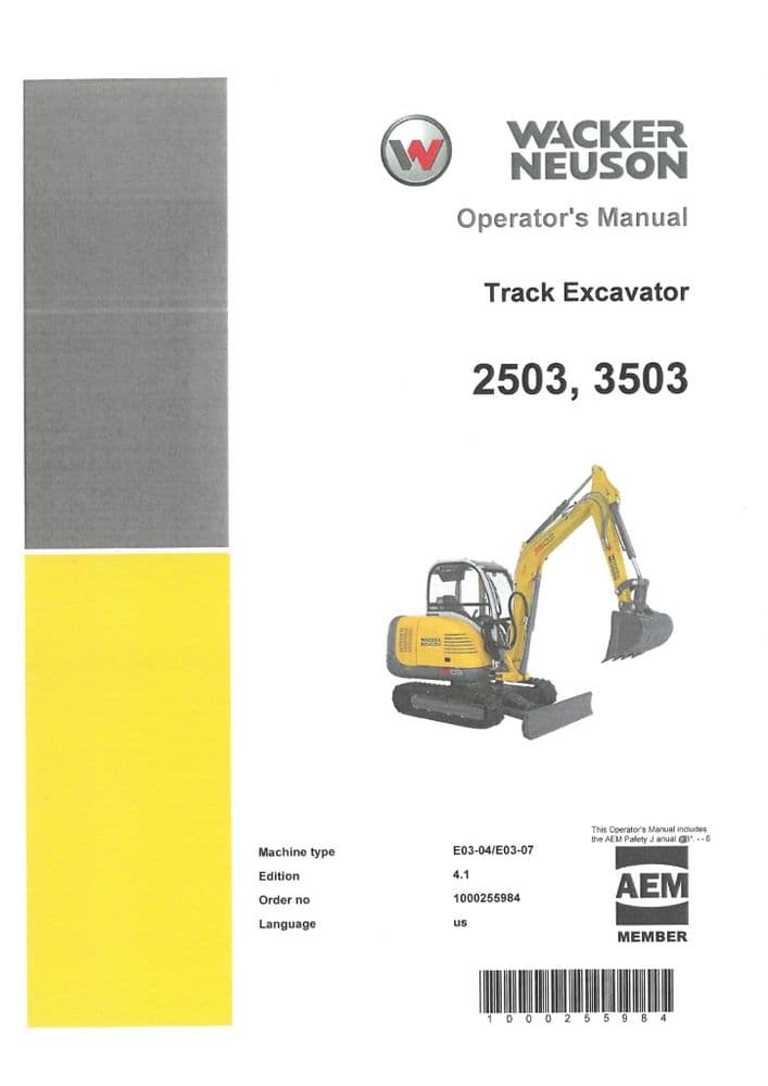 Wacker Neuson Excavator 2503 & 3503 Operators Manual