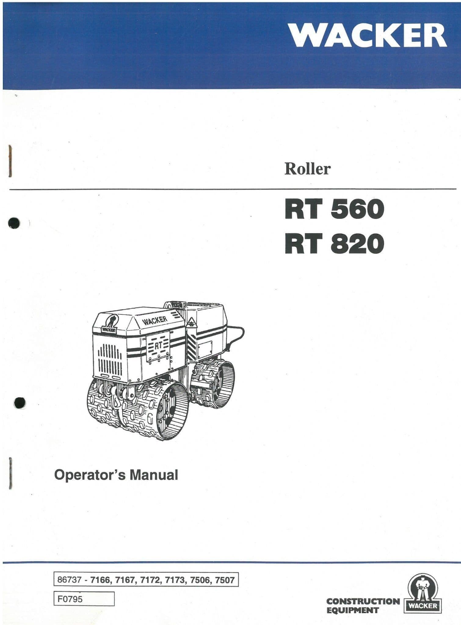 Wacker Neuson Roller RT560 RT820 Operators Manual RT 560 820