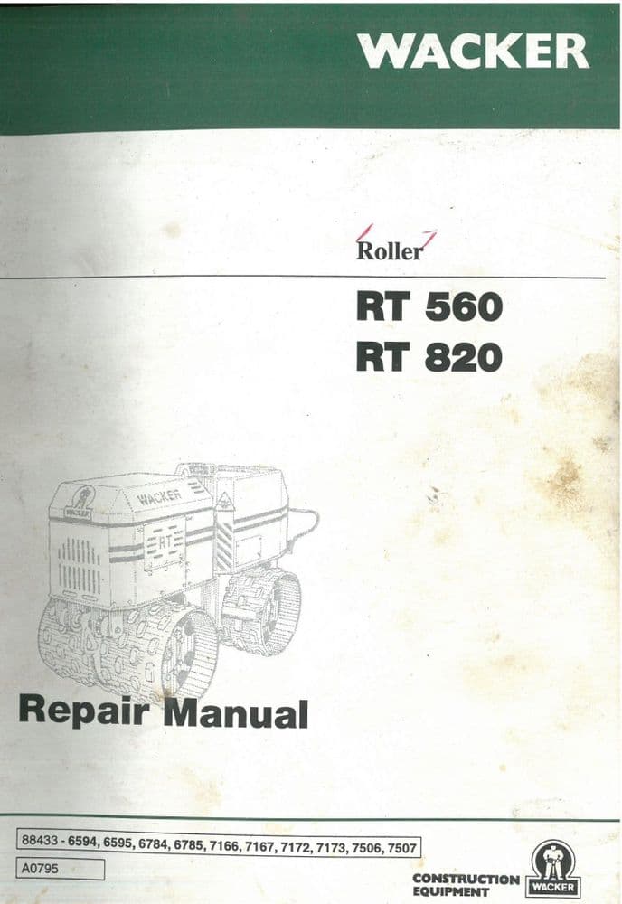 Wacker Neuson Roller RT560 RT820 Workshop Service Repair Manual RT 560 820