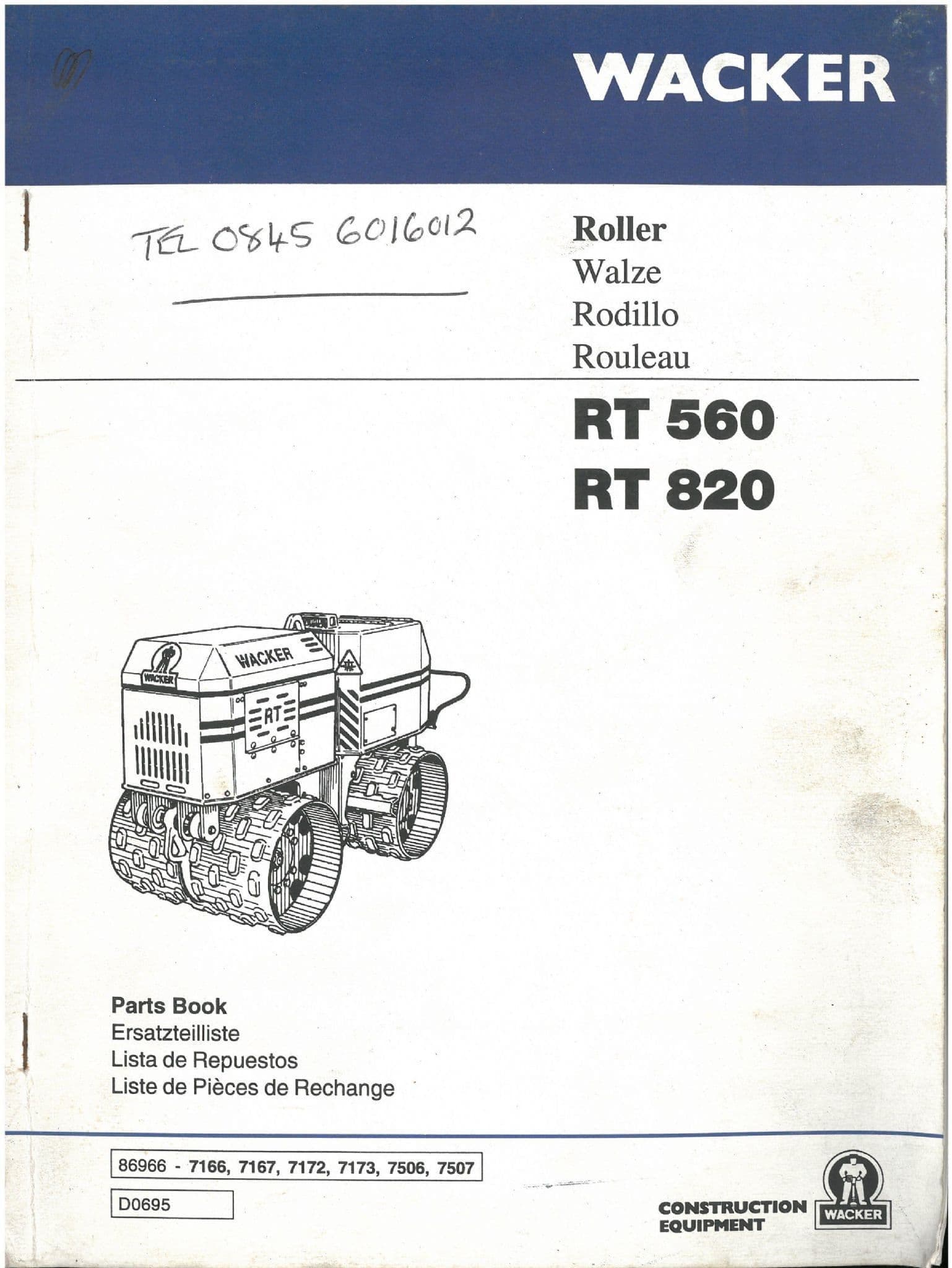 Wacker Roller RT560 & RT820 Parts Manual