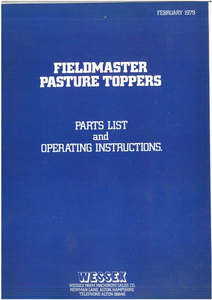 Wessex Fieldmaster Pasture Topper 150T 120T 90T Operators Manual with ...