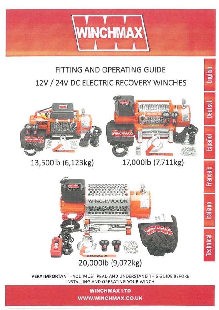Winchmax trailer Winch 13500LB 17000LB & 20000LB Operators Manual and ...