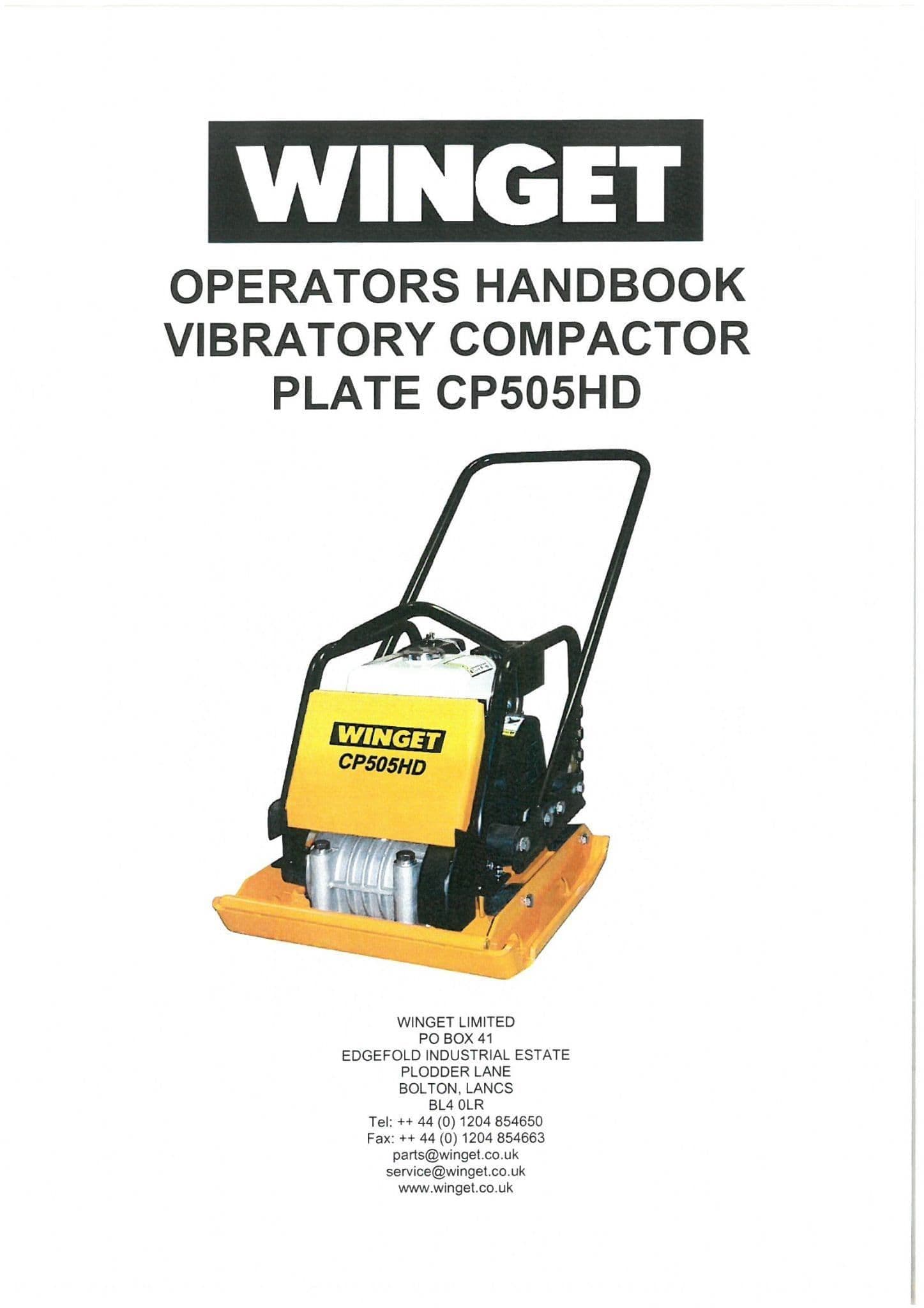 Winget Vibratory Compactor Plate CP505HD Operators Manual