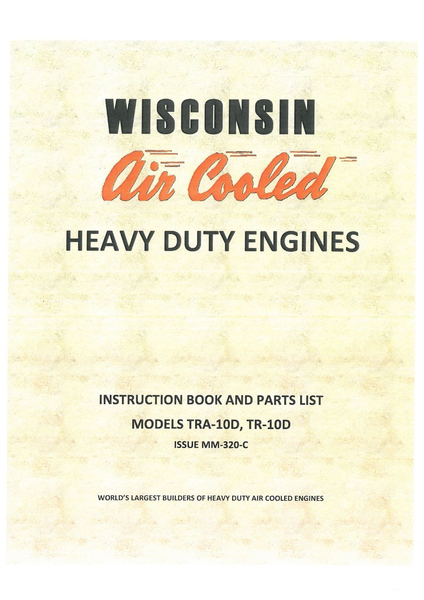 Wisconsin Air Cooled Engine TRA10D TR10D Operators Manual and Spare ...
