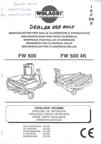 Wolagri Bale Wrapper FW500 & FW500 4K Parts Manual - FW 500 4K