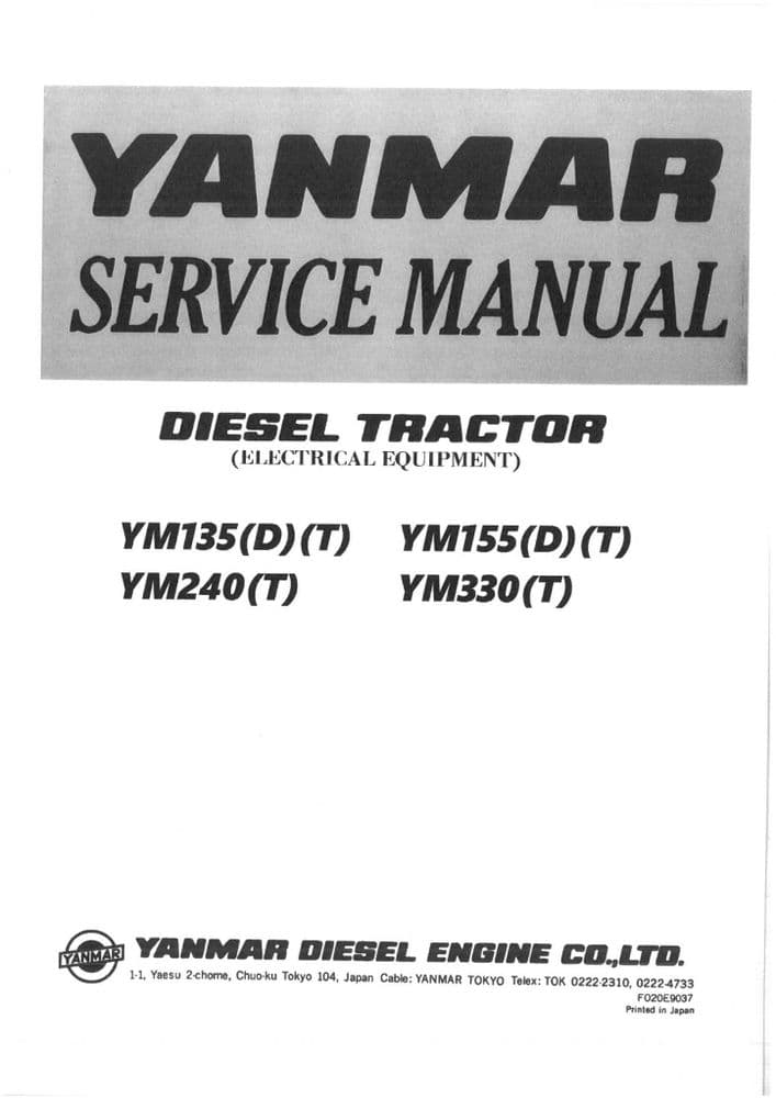Yanmar Diesel Tractor YM135 D&T YM155 D&T YM240 T YM330 T Electrical ...