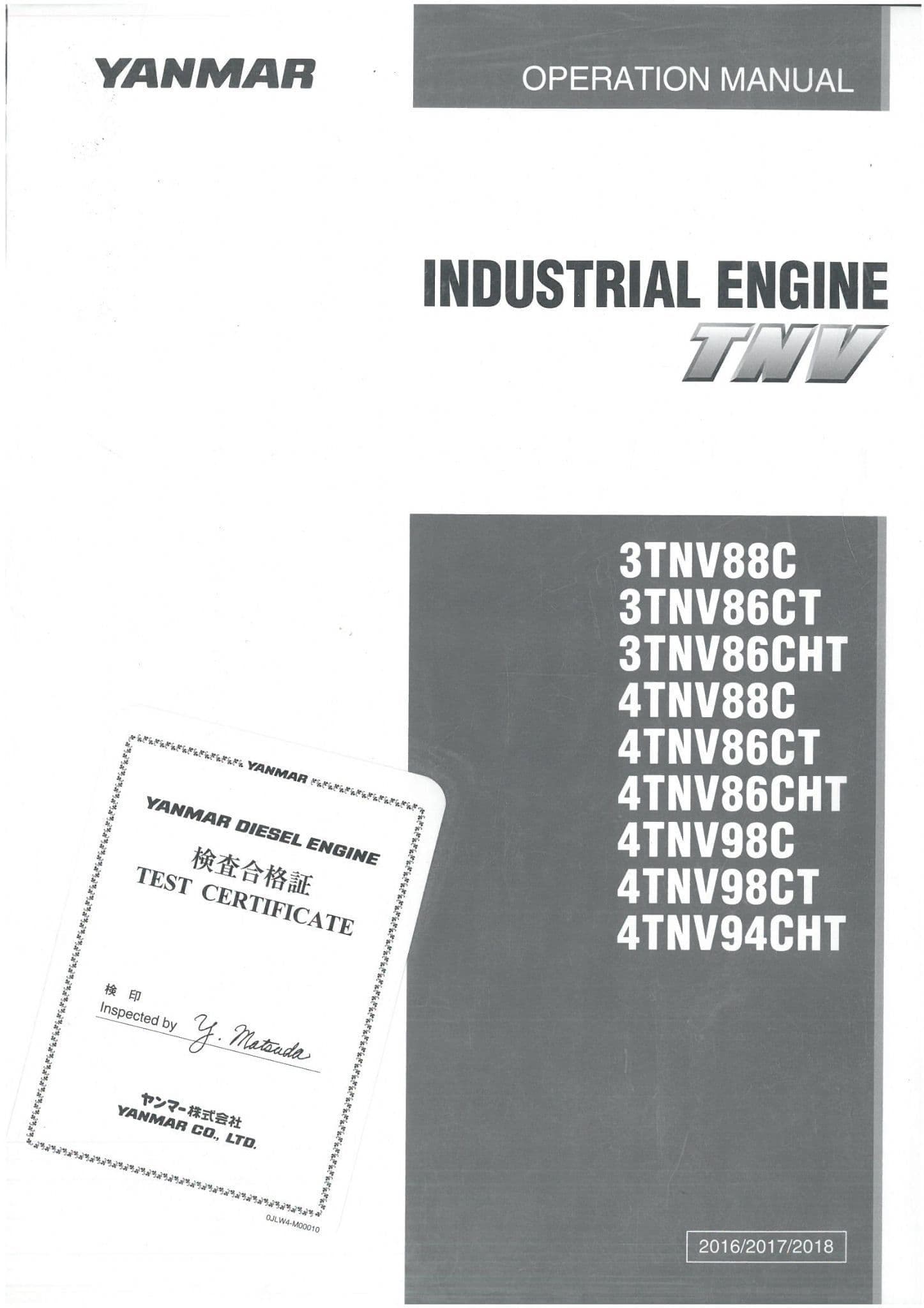 Yanmar Industrial Diesel Engine TNV Series - 3TNV88C 3TNV86CT 3TNV86CHT ...