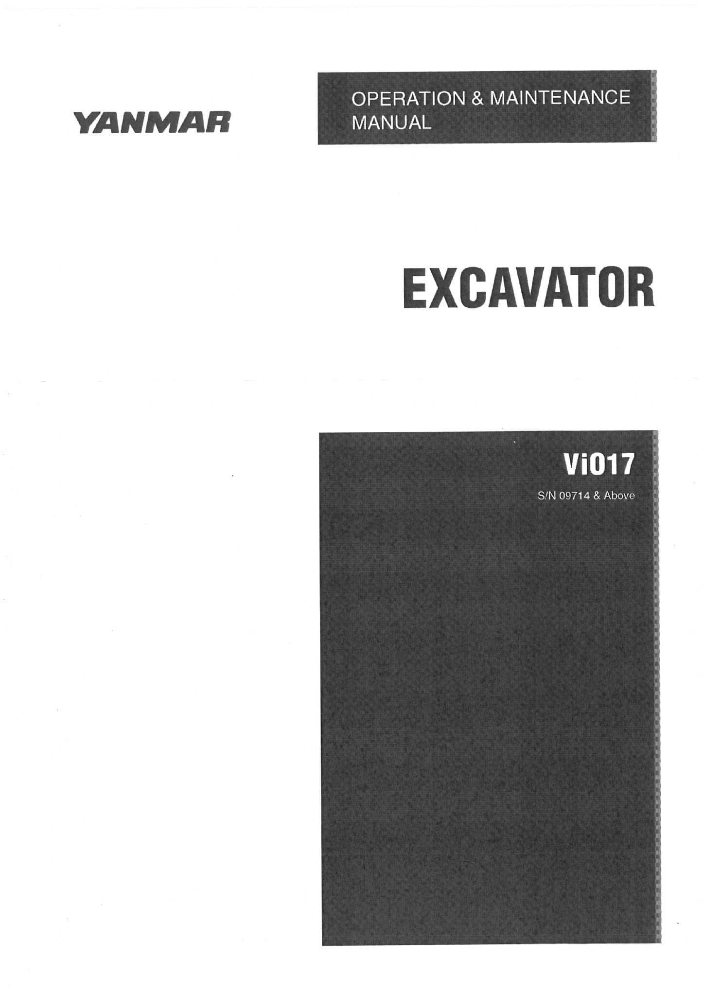Yanmar Vi017 Excavator Operators Manual