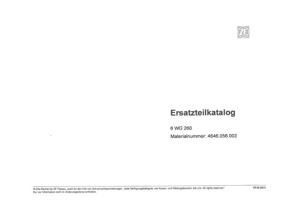 ZF Transmission 6WG 260 Parts Manual - TEXT IN GERMAN ONLY