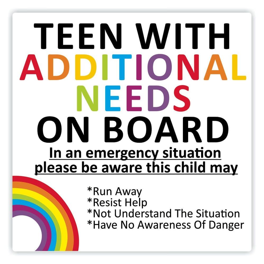 TEEN With Additional Needs On Board Warning Safety Car Sticker