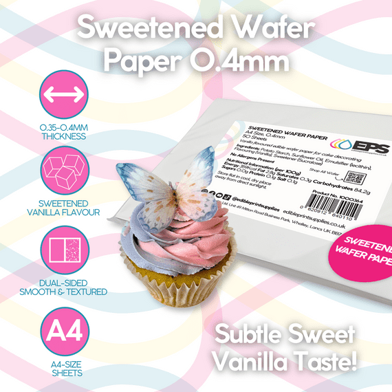 A4 Sweetened Wafer Paper | Edible Cupcake Toppers | Edible Print Supplies