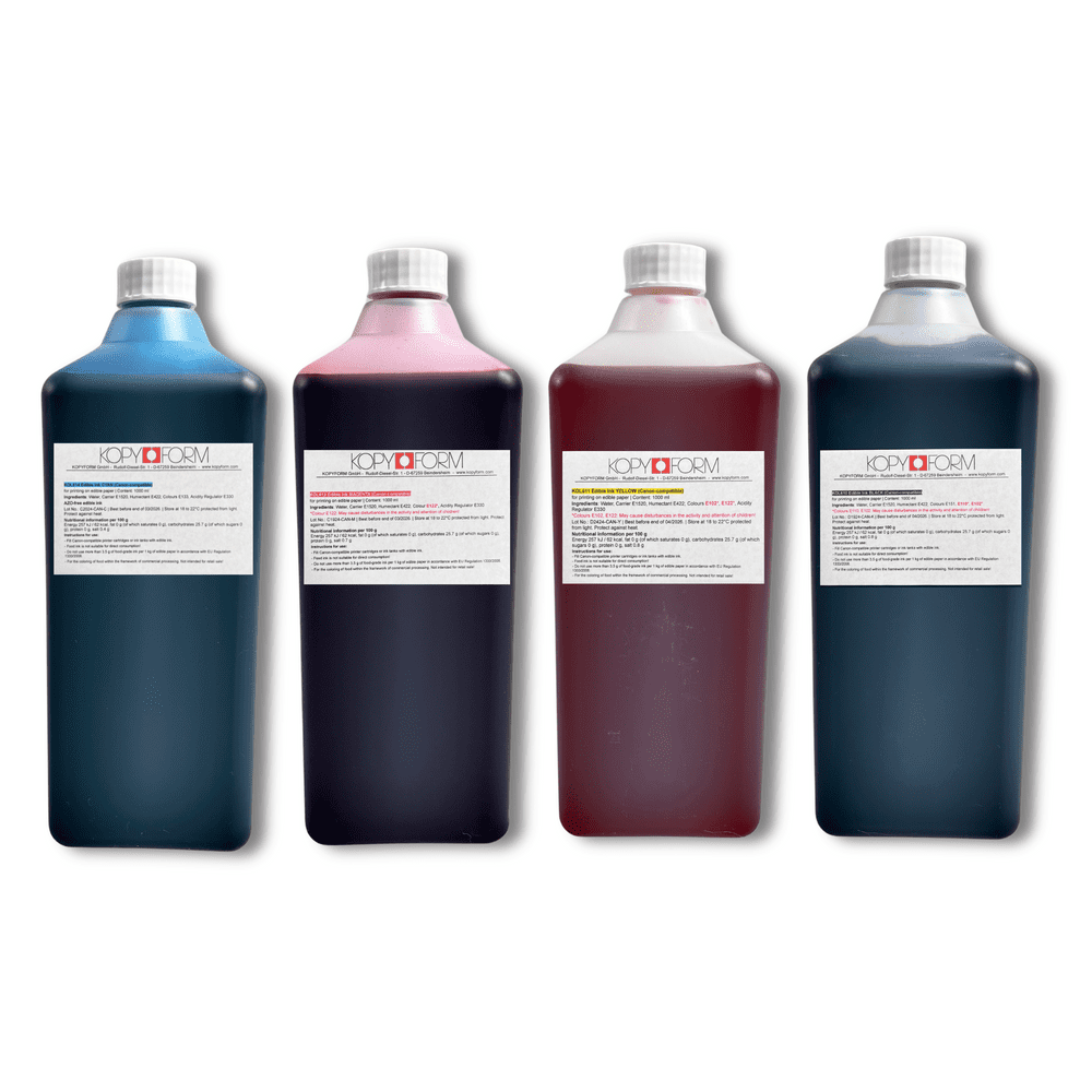 4 x 1L Edible Ink Set for Canon Edible Printers | KOPYFORM distributed by Edible Print Supplies