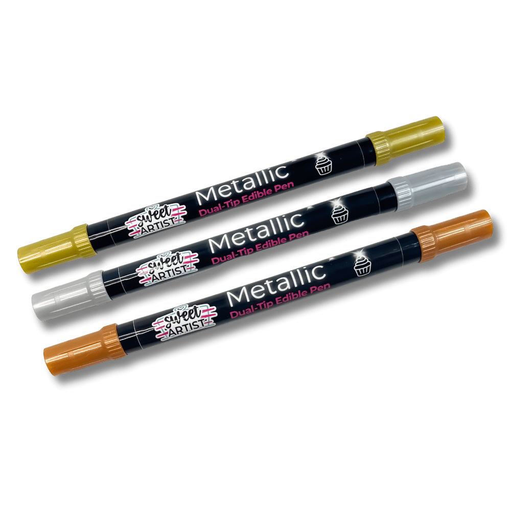 Pack of 3 Metallic Edible Pens (Dual-Tip) | Gold, Silver, Bronze ...