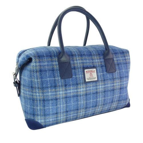 Harris Tweed Authentic Luxury Overnight Bag in Light Blue Check