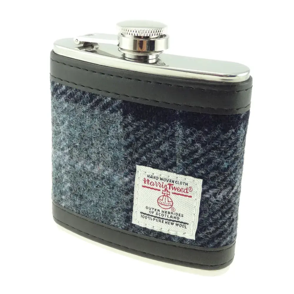 Harris Tweed Black-Grey Tartan Hip Flask