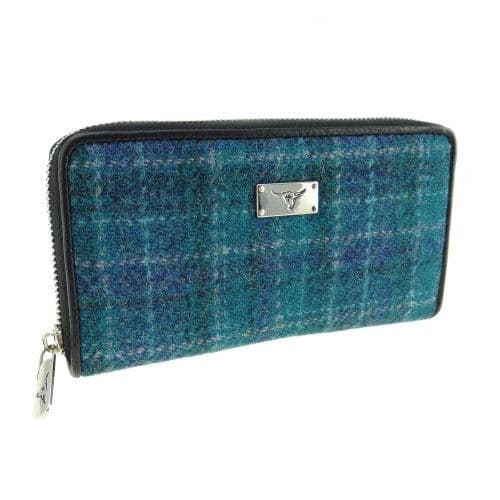 Harris Tweed Blue Check Long Zip Purse