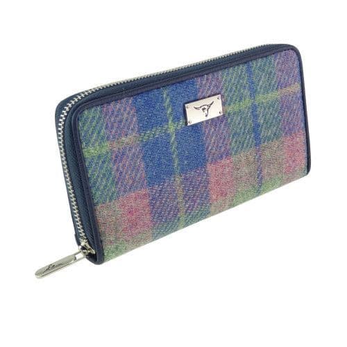 Harris Tweed Blue-Pink Tartan Long Zip Purse