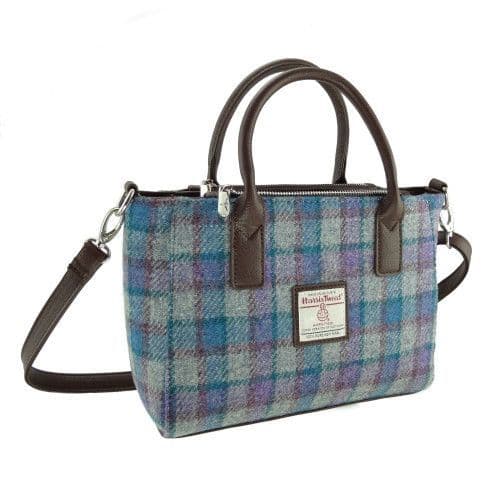 Harris Tweed Blue/Purple/Grey Check Tote Handbag