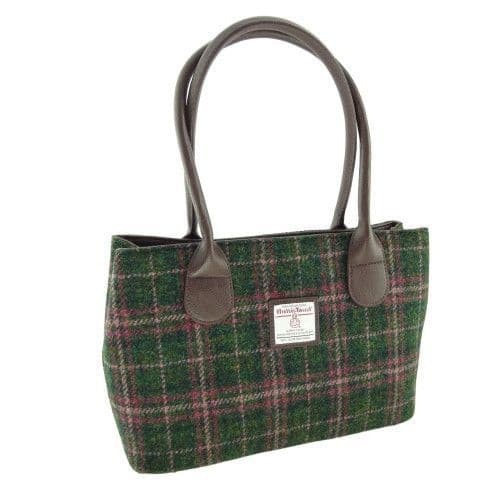 Harris Tweed Dark Green/Plum Check Classic Handbag