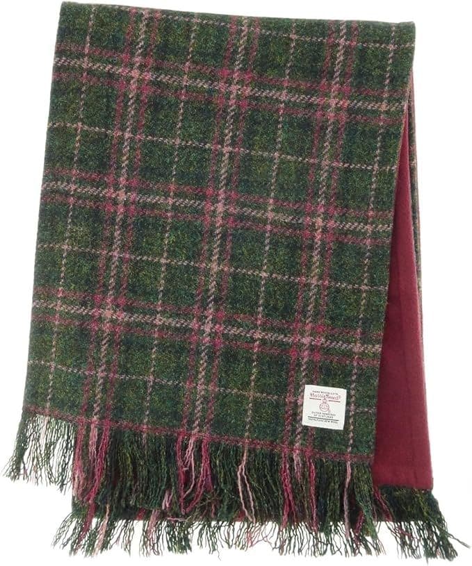 Harris Tweed Dark Green-Plum Check Scarf