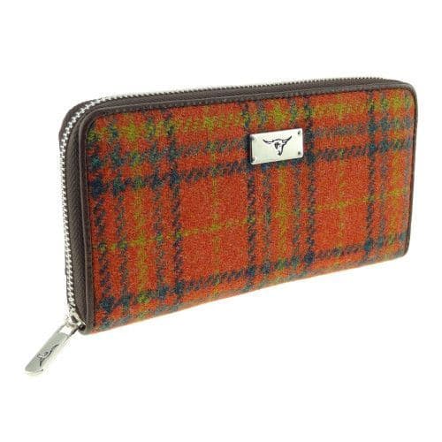 Harris Tweed Deep Orange Check Long Zip Purse