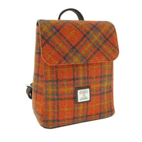 Harris Tweed Deep Orange Check Mini Backpack