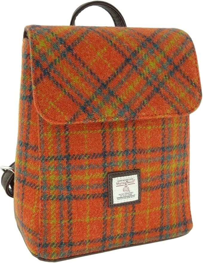 Harris Tweed Deep Orange Check Mini Backpack