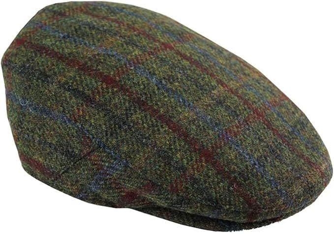 Harris Tweed Green Check Adjustable Flat Cap
