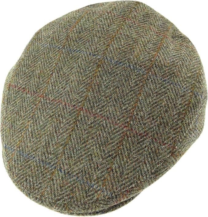 Harris Tweed Green Herringbone Flat Cap