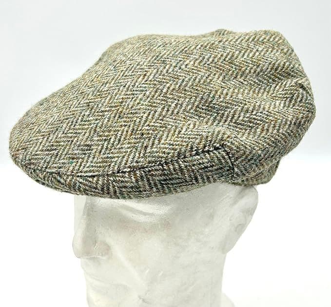 Harris Tweed Green Herringbone Flat Cap