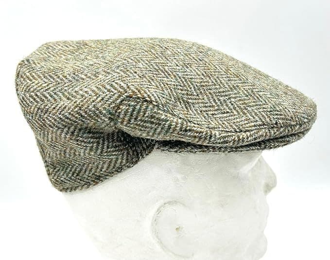 Harris Tweed Green Herringbone Flat Cap