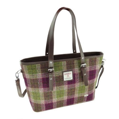 Harris Tweed Green/Purple Check Large Tote Bag
