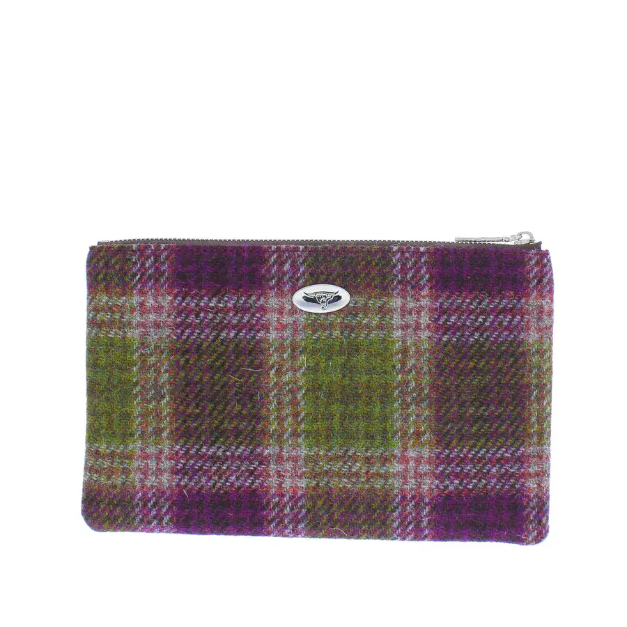 Harris Tweed Green-Purple Check Pouch