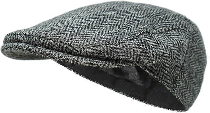 Harris Tweed Grey Herringbone Adjustable Flat Cap