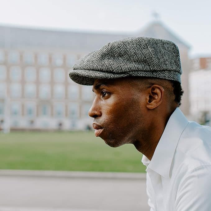 Harris Tweed Grey Herringbone Newsboy Cap