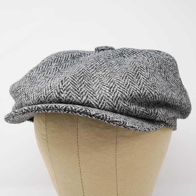 Harris Tweed Grey Herringbone Newsboy Cap