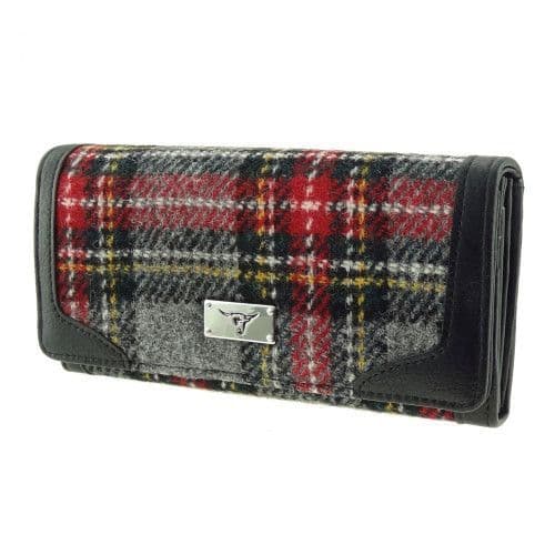 Harris Tweed Grey-Red Tartan Long Wallet