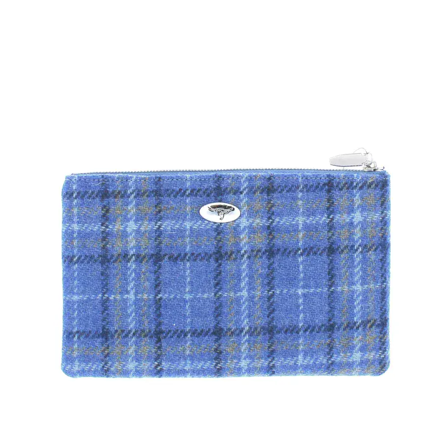 Harris Tweed Light Blue Check Pouch