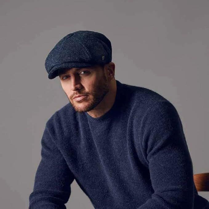 Harris Tweed Navy Herringbone Newsboy Cap