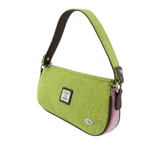 Harris Tweed Plain Green-Pink Contrast Baguette Handbag