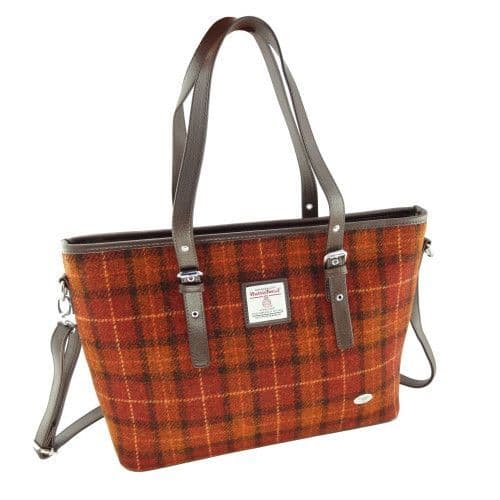 Harris Tweed Rust/Orange Check Large Tote Bag