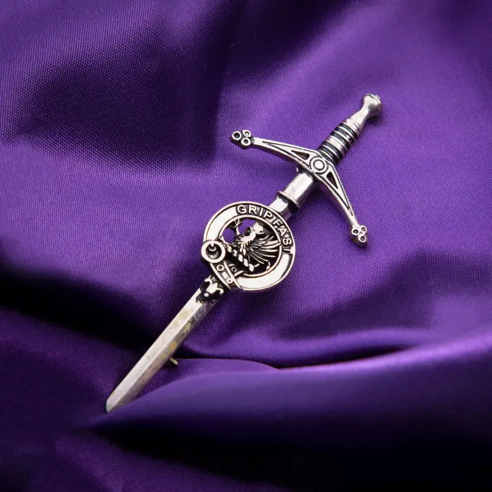 Leslie Clan Kilt Pin - Traditional Scottish Surname Crest Sword Brooch